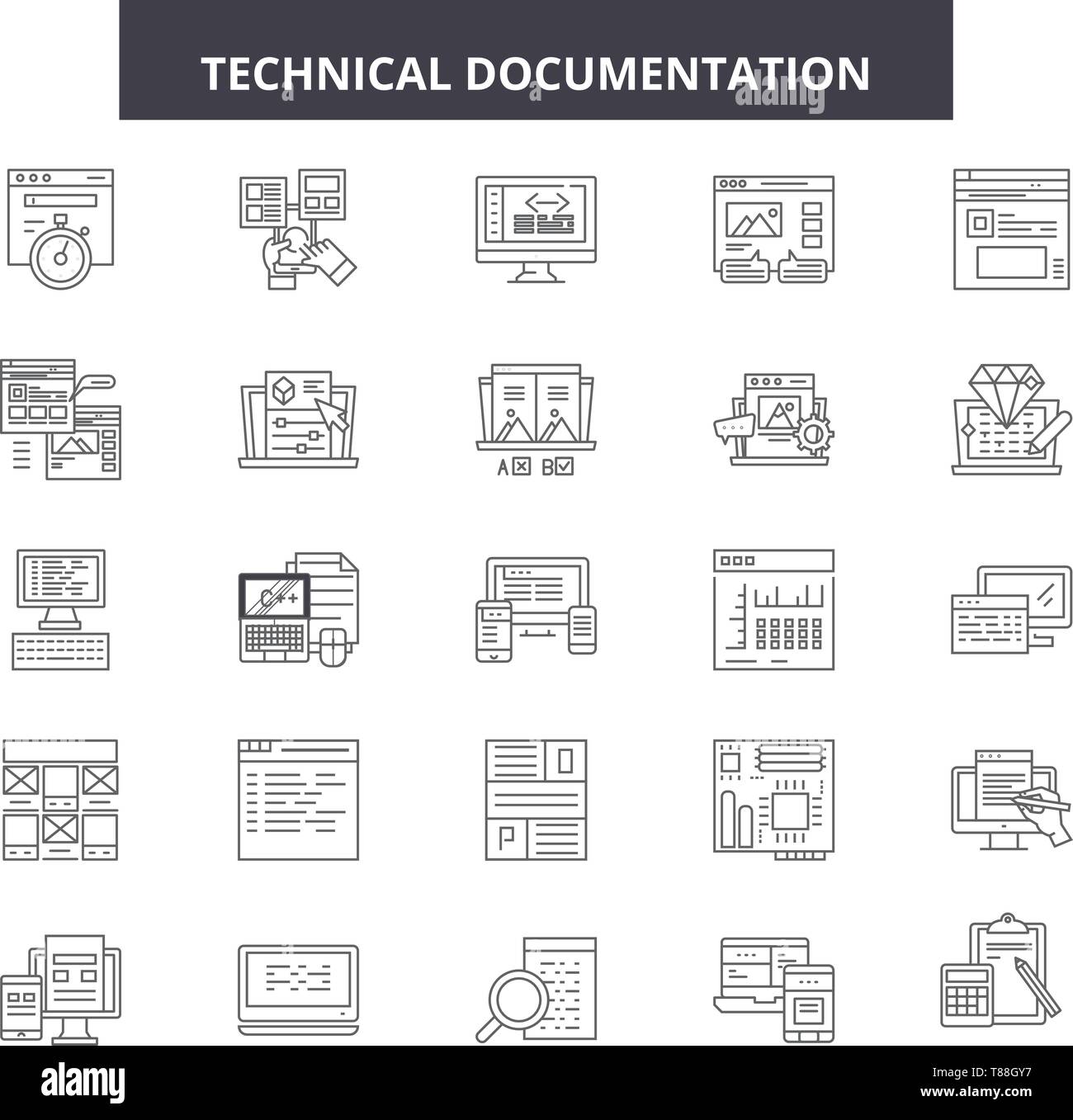 Technical Documentation Line Icons Signs Vector Set Outline Concept