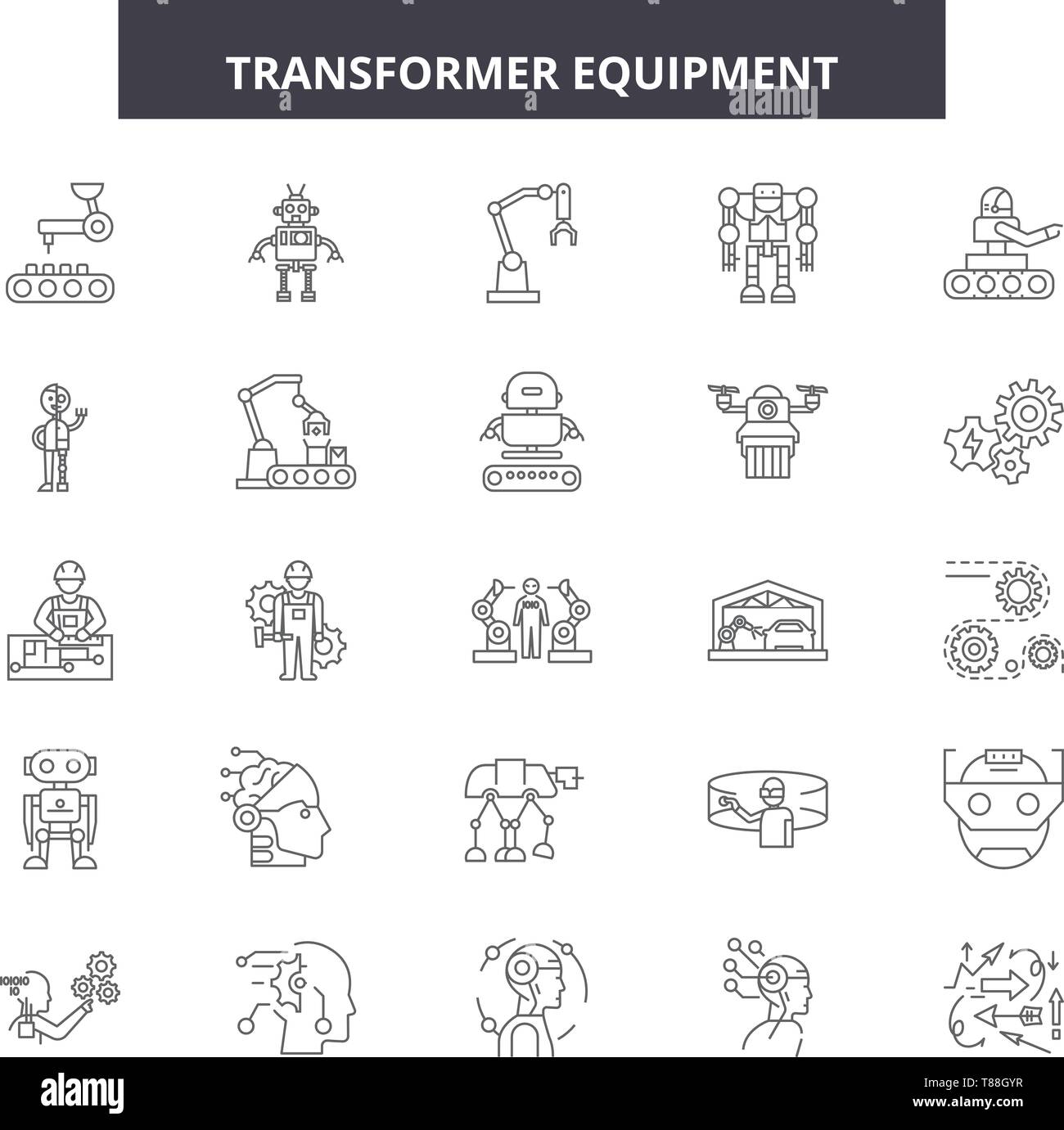Transformer equipment line icons, signs, vector set, outline concept ...