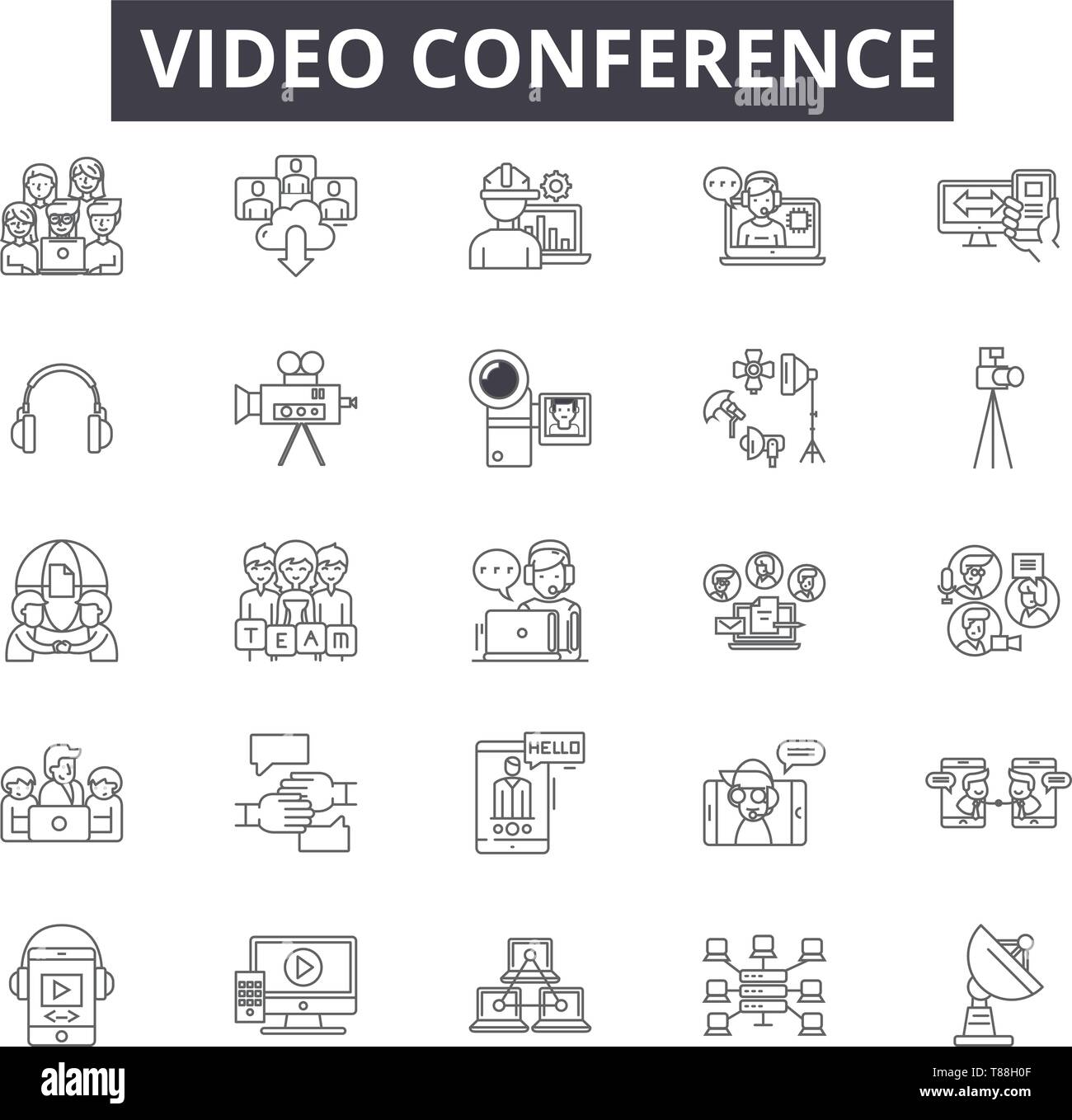 Video conference line icons, signs, vector set, outline concept, linear ...