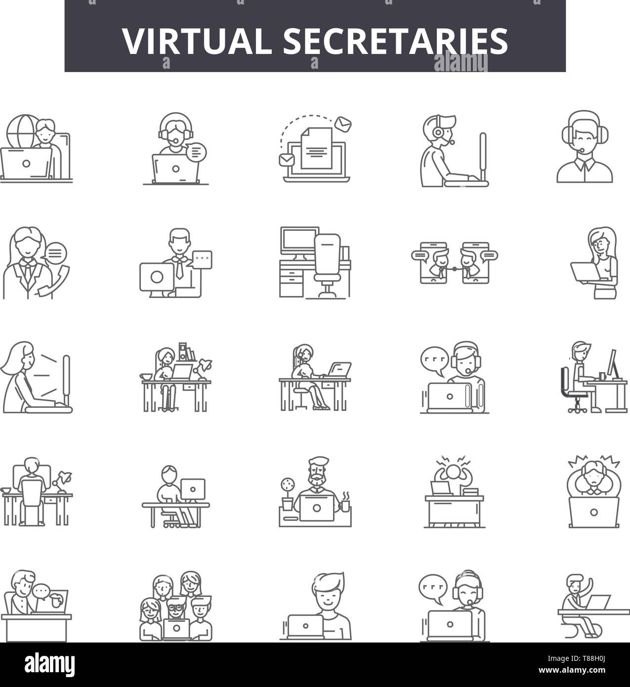 Virtual secreataries line icons, signs, vector set, outline concept ...
