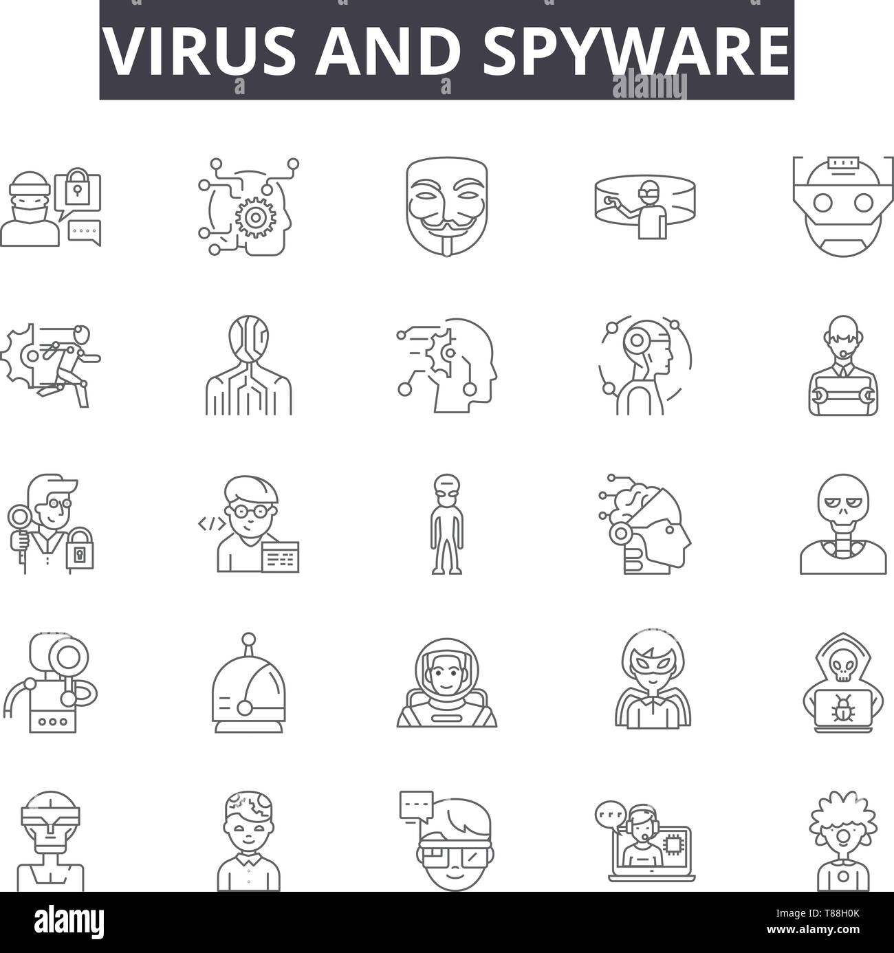 Virus and spyware line icons, signs, vector set, outline concept ...