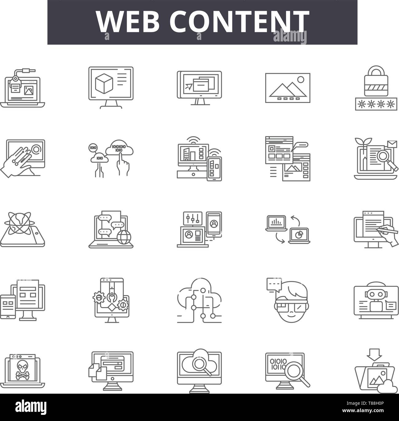 Web content line icons, signs, vector set, outline concept, linear ...