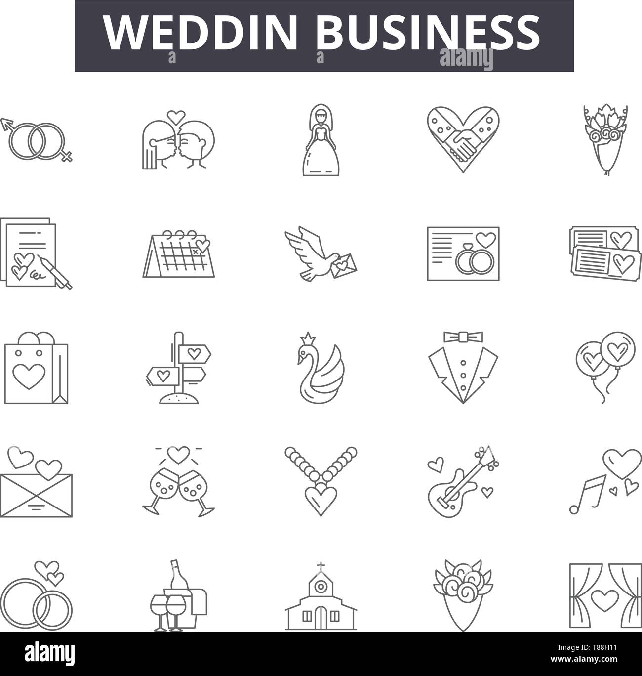 Wedding planning line icons, signs, vector set, outline concept, linear ...