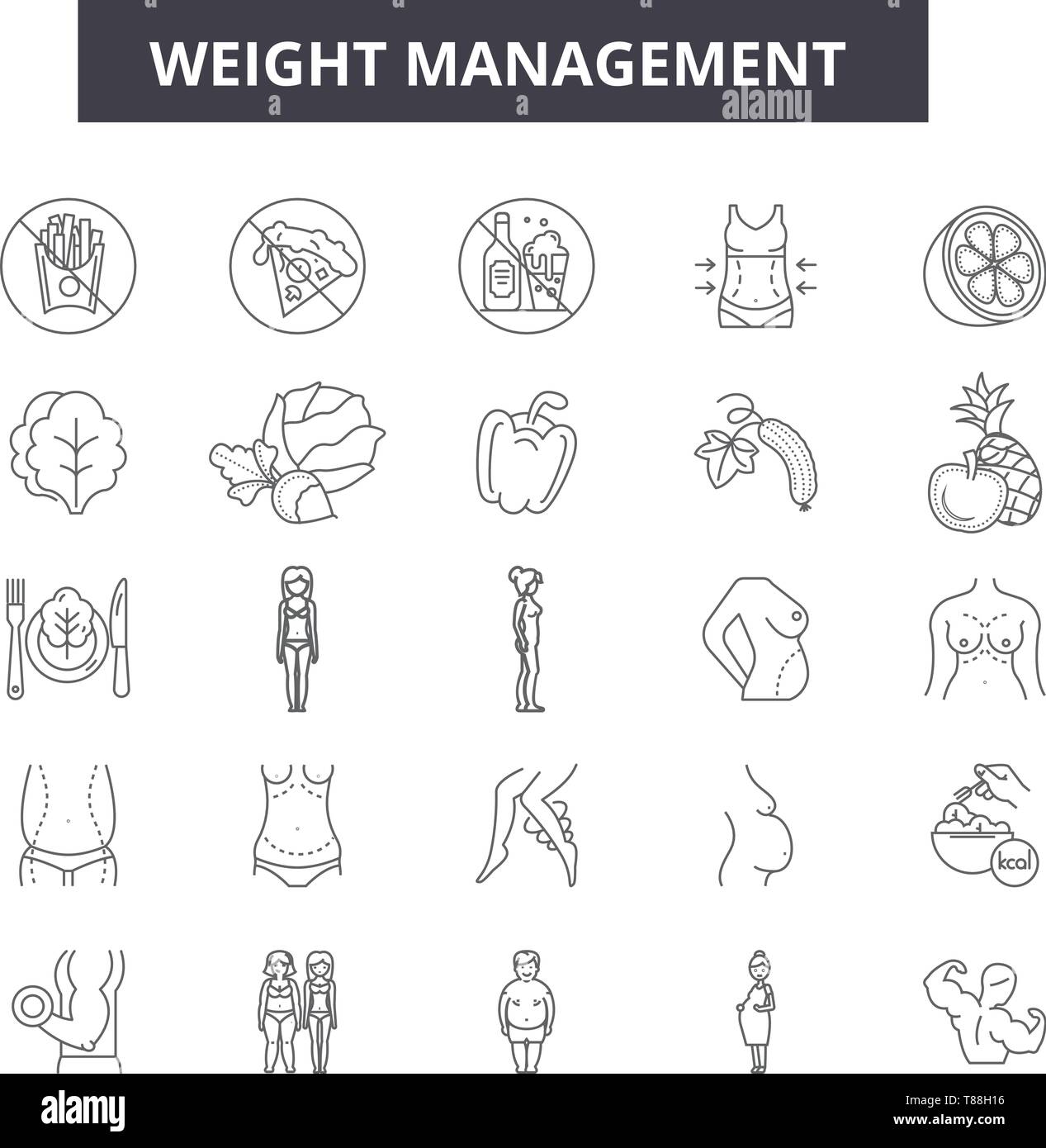 Weight management line icons, signs, vector set, outline concept ...