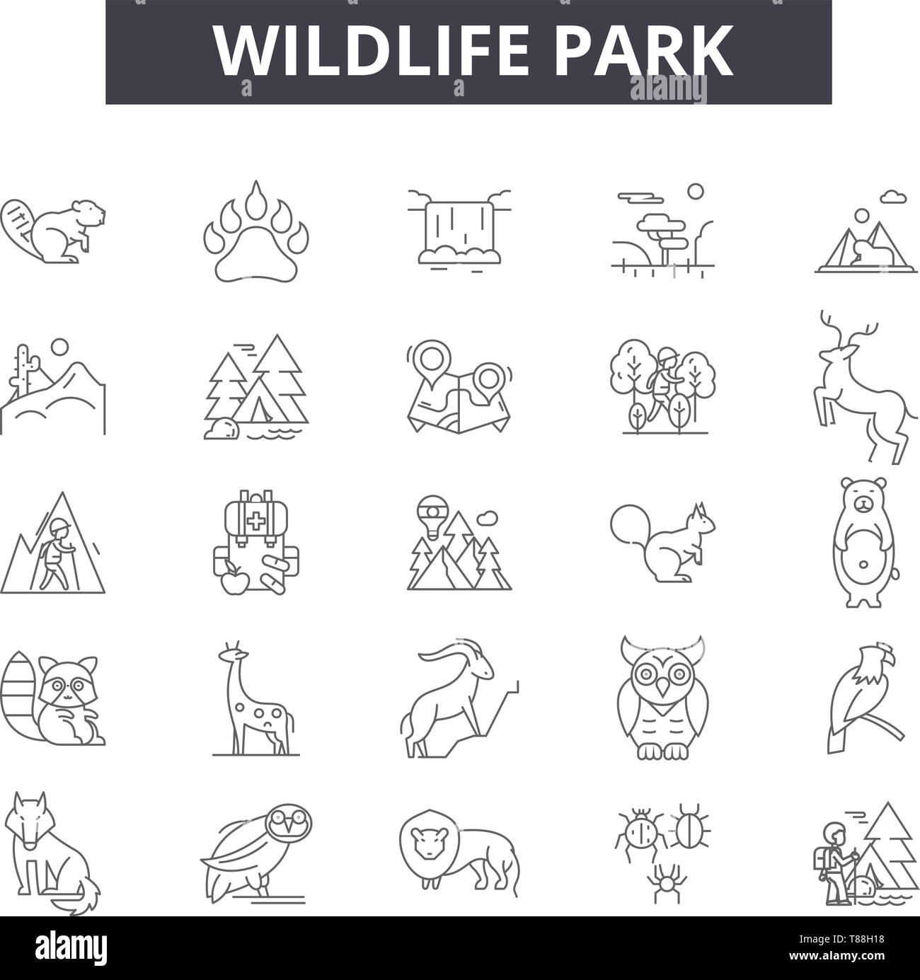 Wildlife park line icons, signs, vector set, outline concept, linear ...