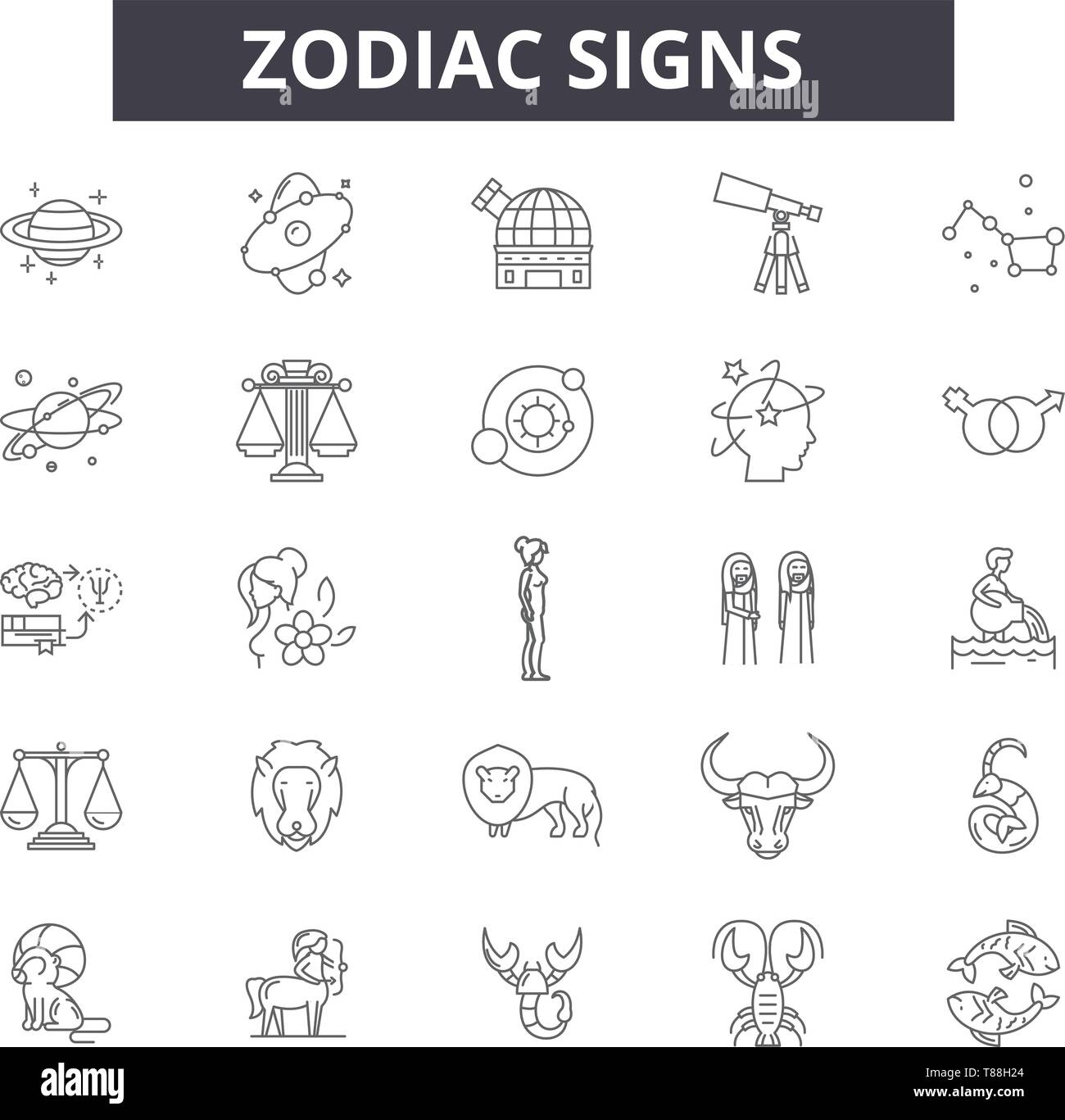 Zodiac signs line icons, signs, vector set, outline concept, linear ...