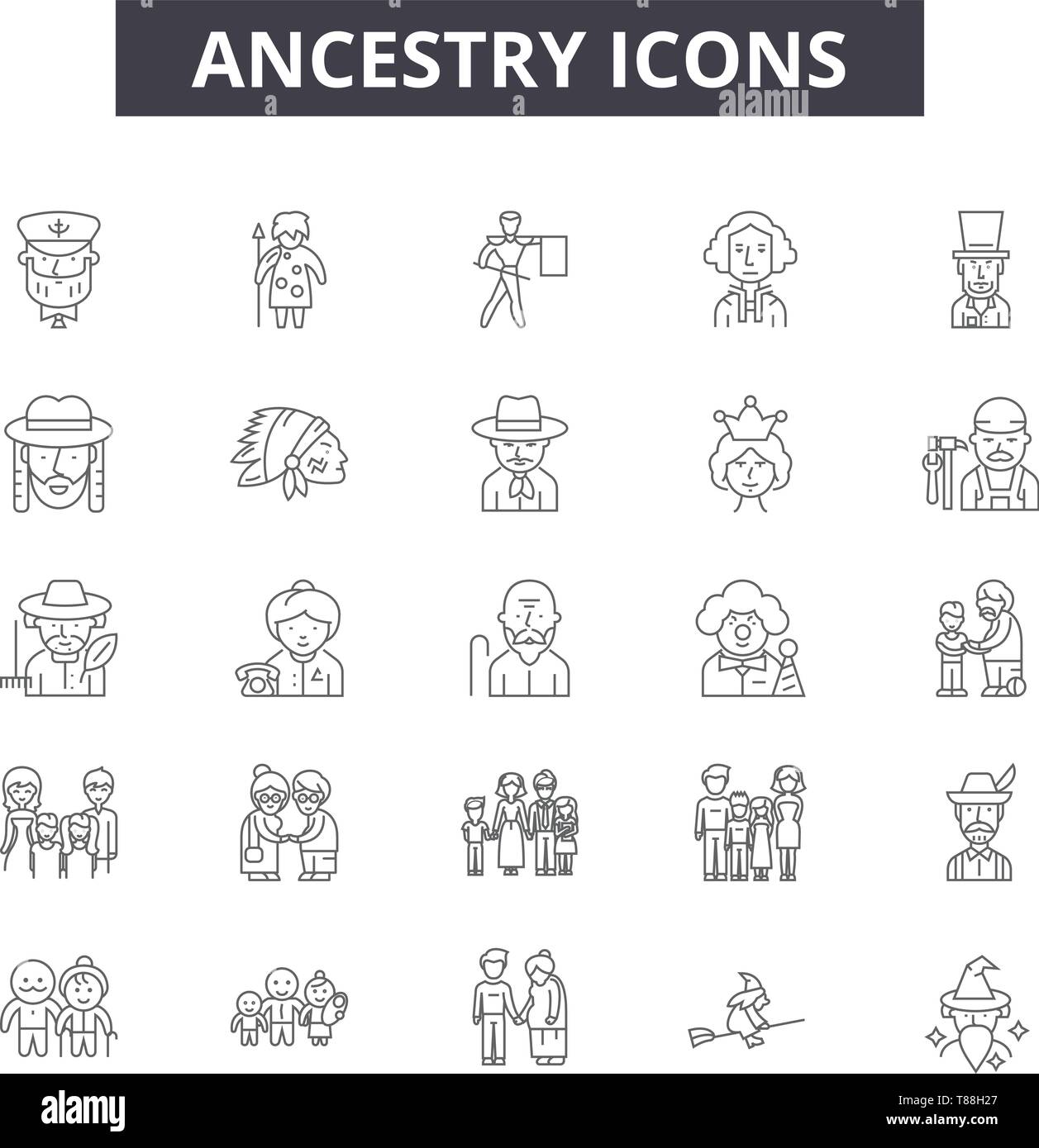 Ancestry line icons, signs, vector set, outline concept, linear ...