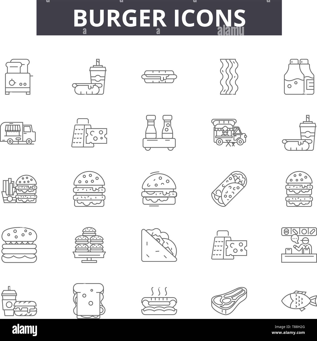 Burger line icons, signs, vector set, outline concept, linear ...