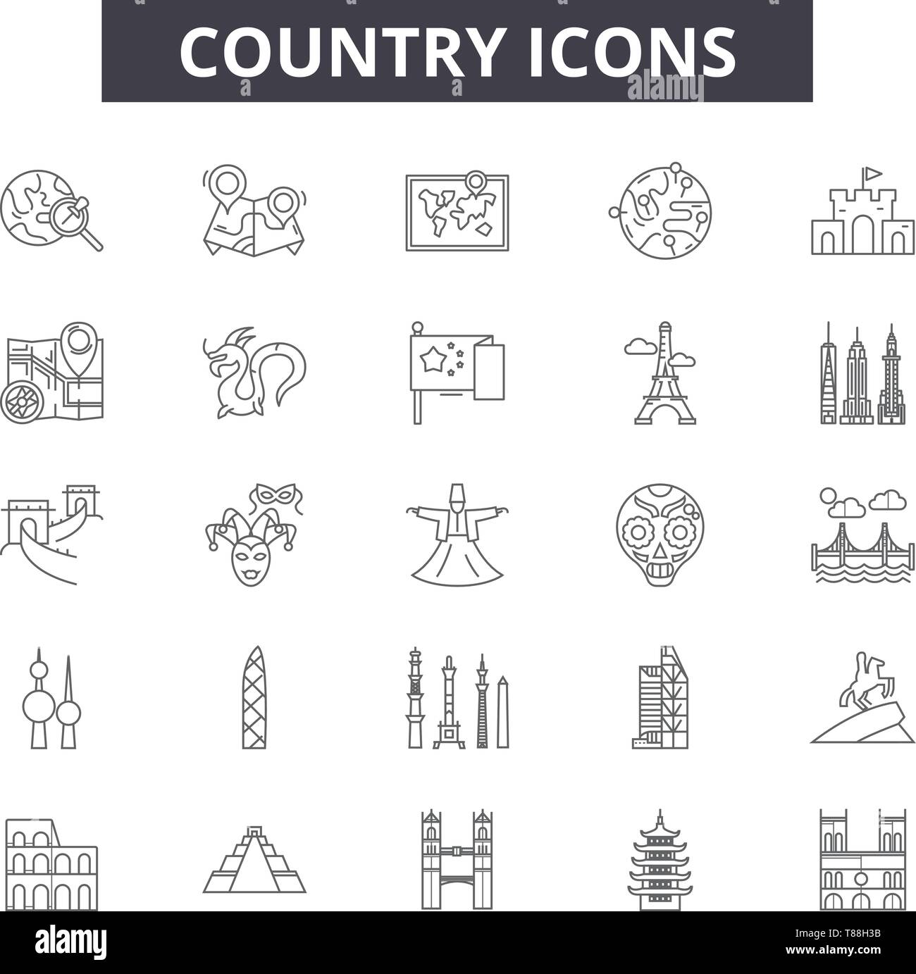 Country line icons, signs, vector set, outline concept, linear ...