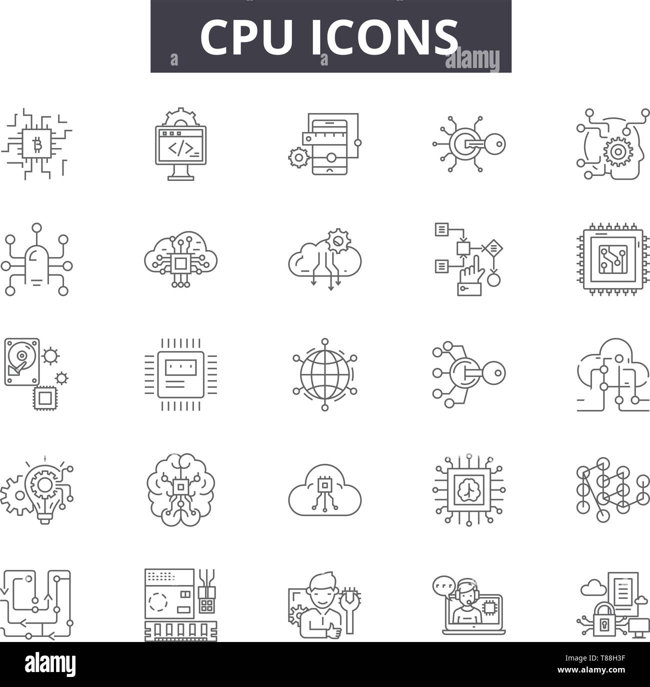Cpu line icons, signs, vector set, outline concept, linear illustration ...