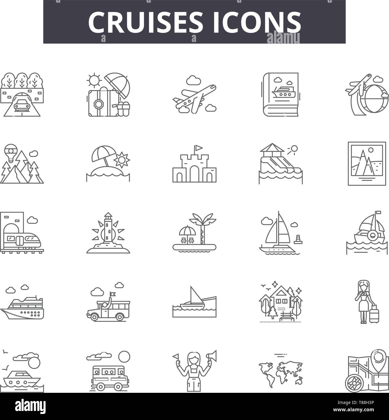 Cruises line icons, signs, vector set, outline concept, linear ...