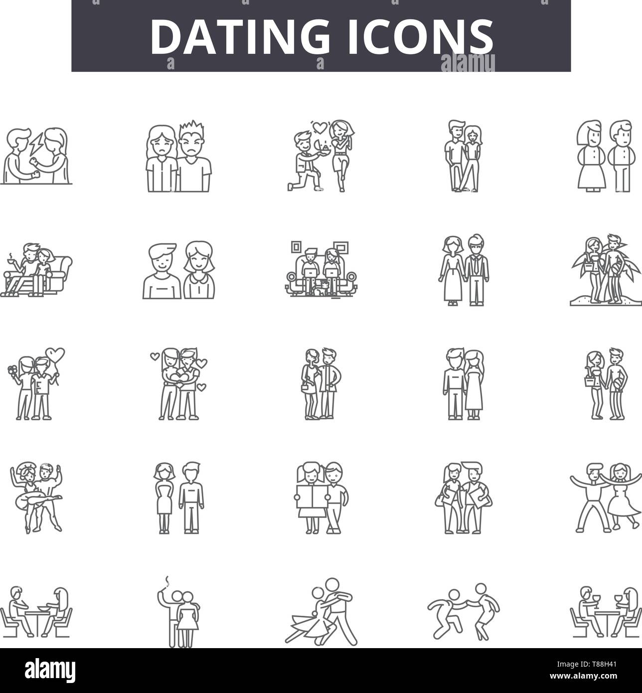 Dating line icons, signs, vector set, outline concept, linear ...