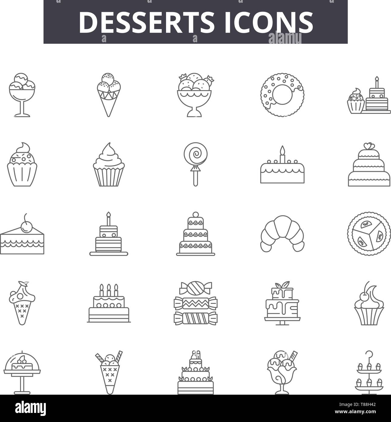 Desserts line icons, signs, vector set, outline concept, linear ...