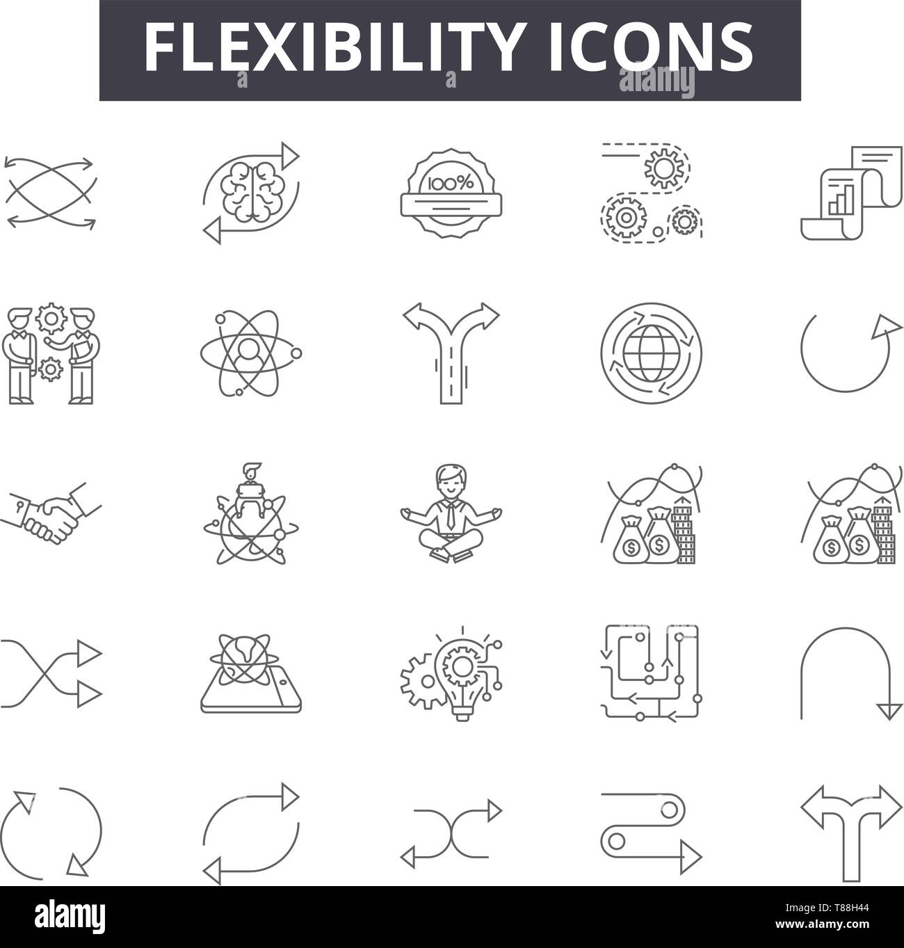 Flexibility line icons, signs, vector set, outline concept, linear ...