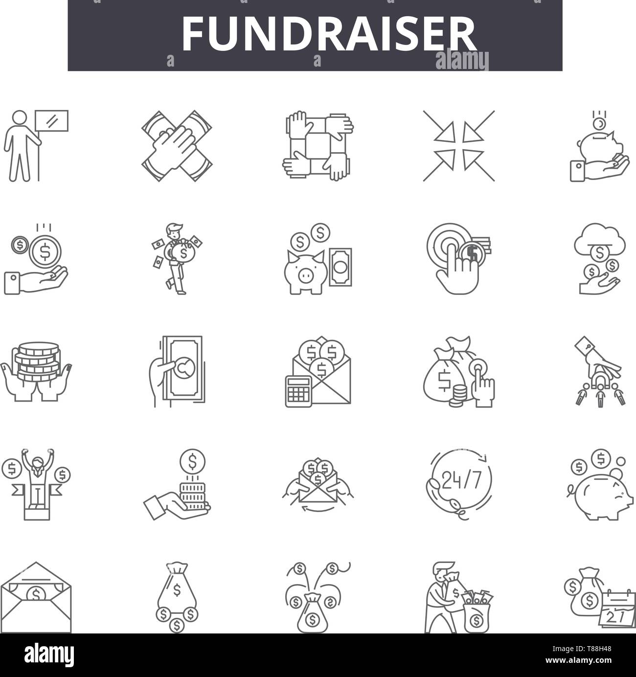 Fundraiser line icons, signs, vector set, outline concept, linear ...