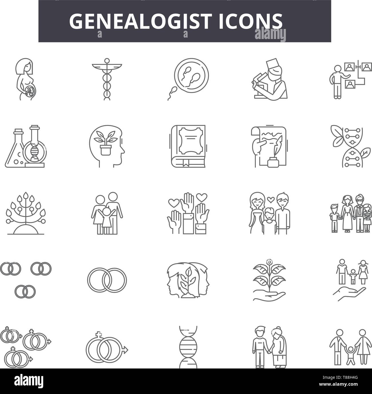 Genealogist line icons, signs, vector set, outline concept, linear ...