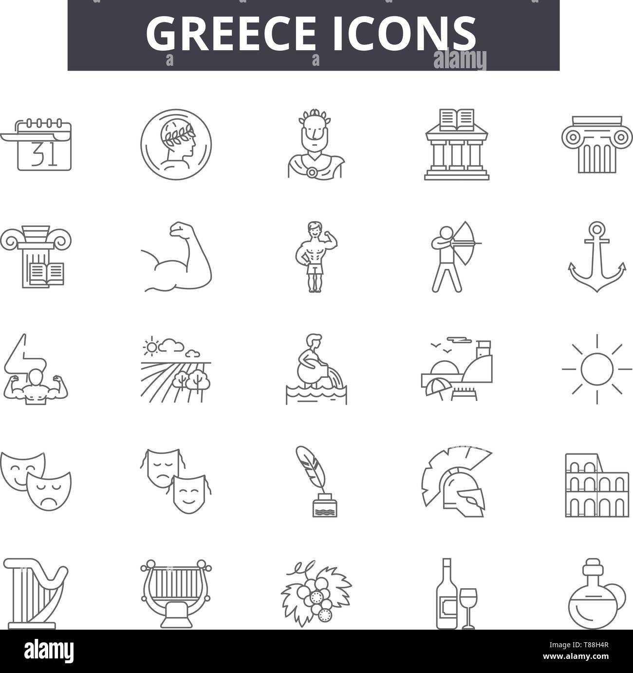 Greece line icons, signs, vector set, outline concept, linear ...