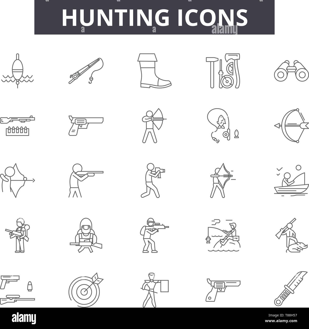 Hunting line icons, signs, vector set, outline concept, linear ...