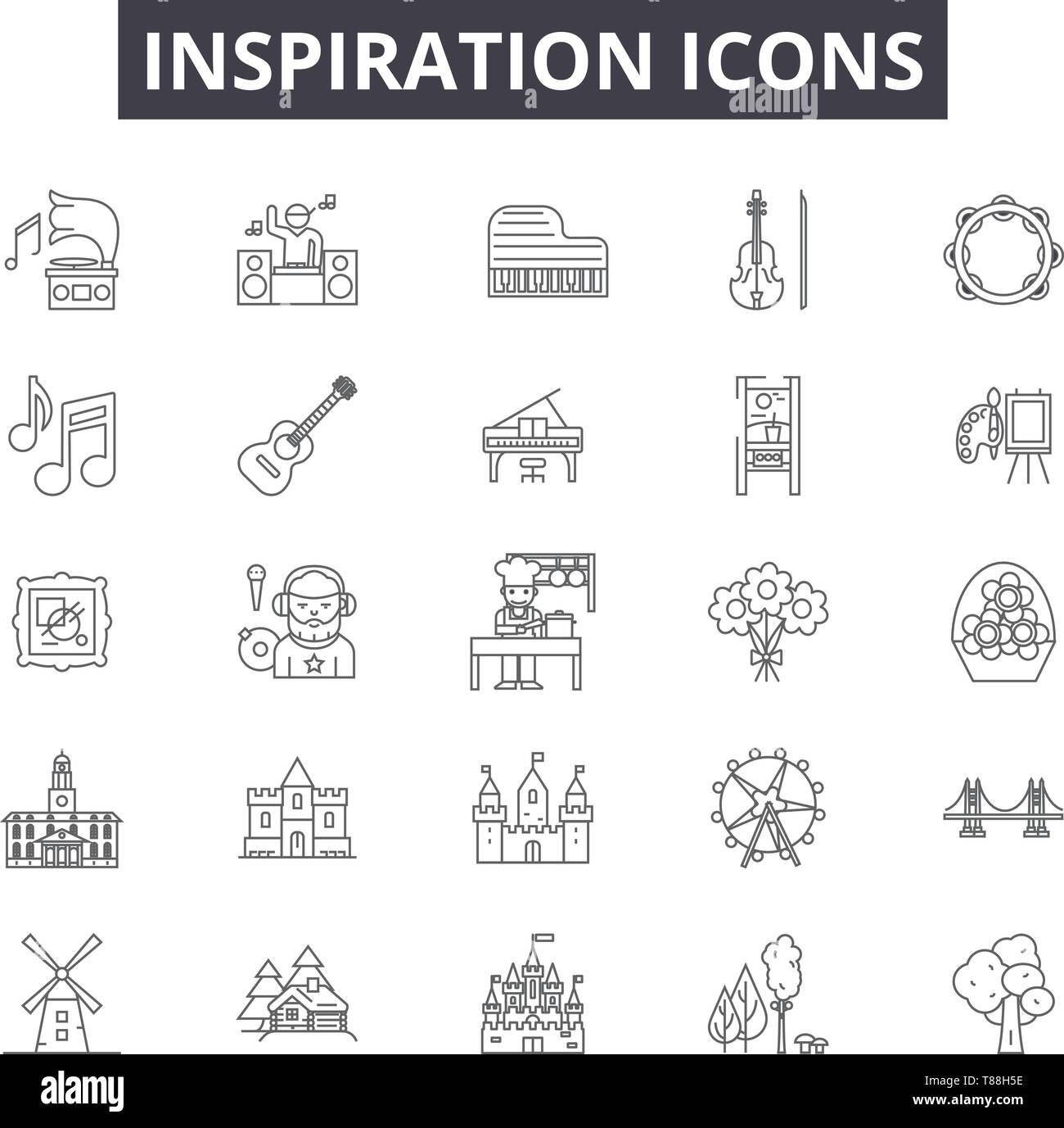 Inspiration line icons, signs, vector set, outline concept, linear ...
