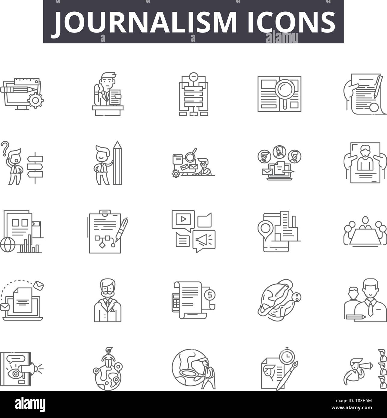 Journalism line icons, signs, vector set, outline concept, linear ...