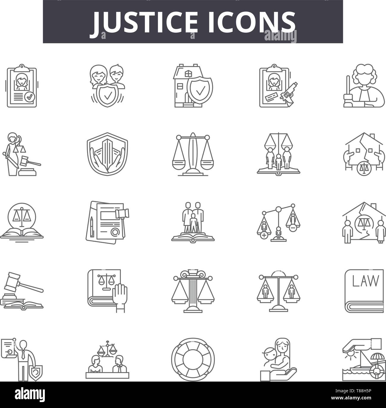 Justice line icons, signs, vector set, outline concept, linear ...