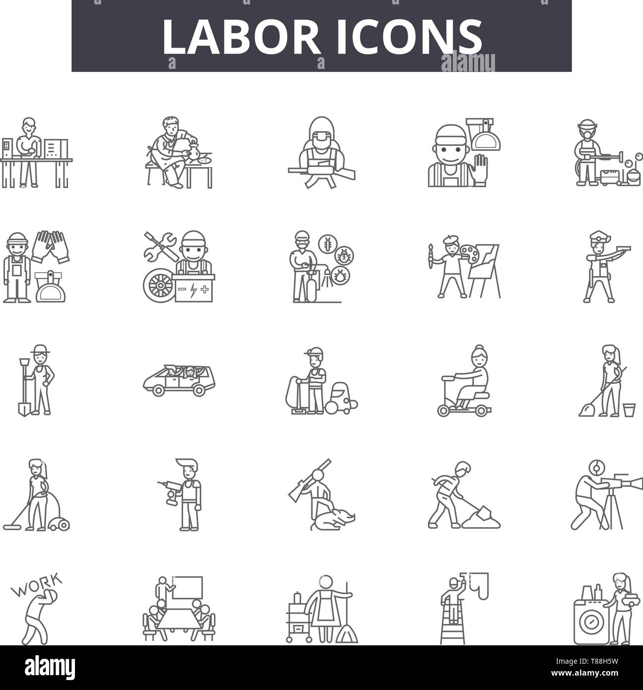 Labor line icons, signs, vector set, outline concept, linear ...