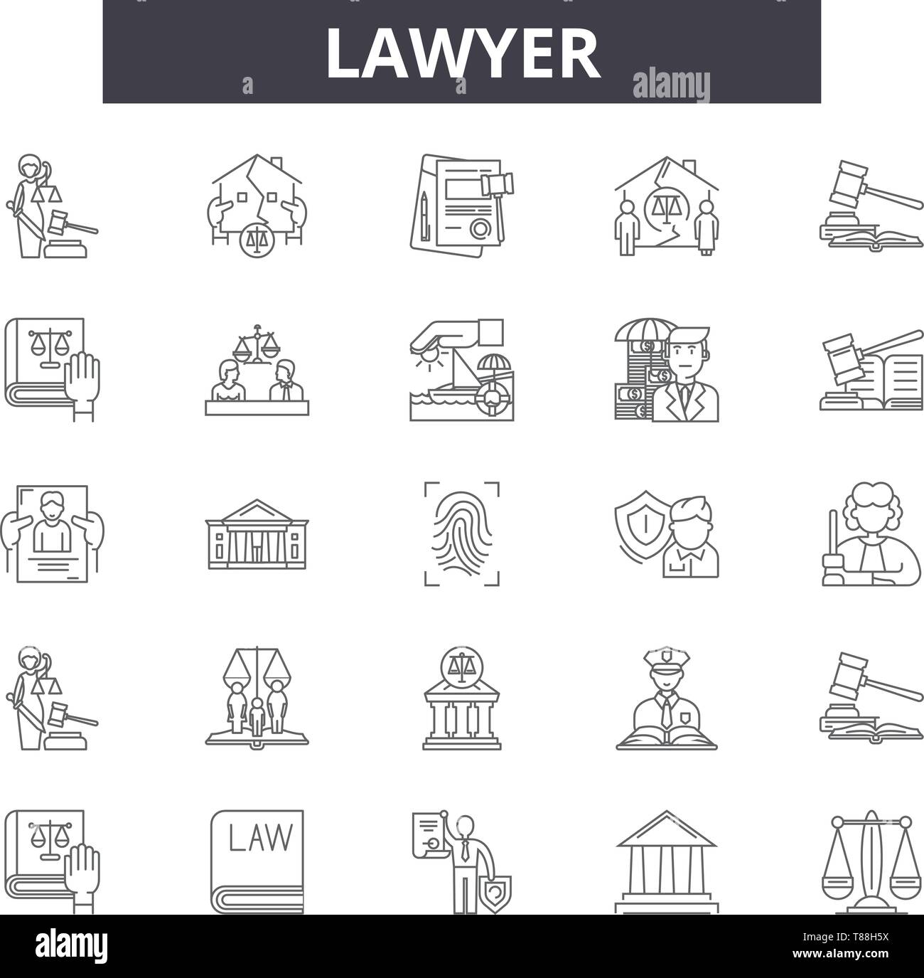 Lawyer line icons, signs, vector set, outline concept, linear ...
