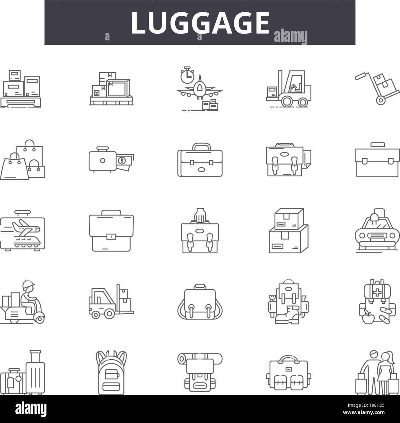 Luggage line icons, signs, vector set, outline concept, linear ...