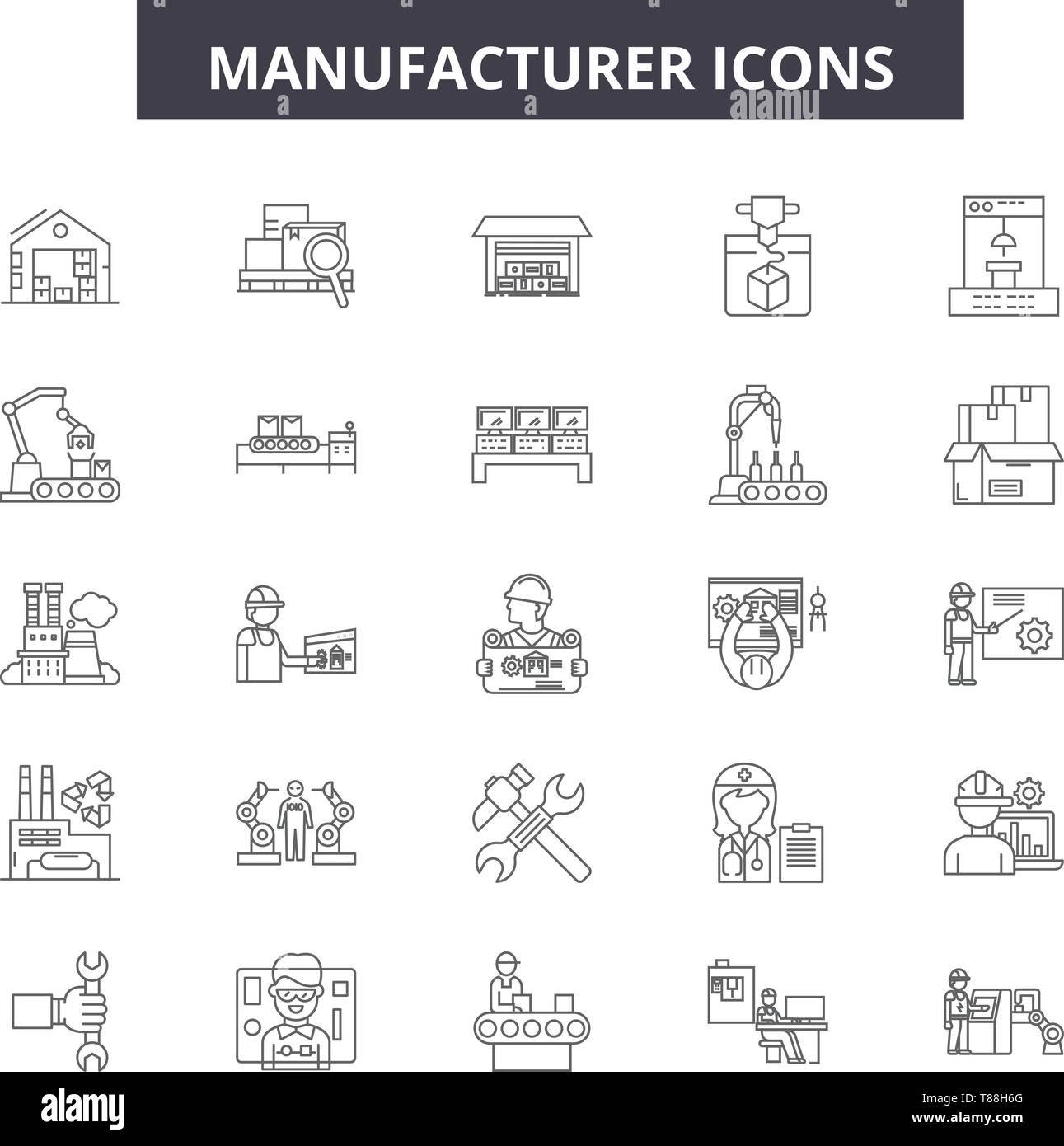 Manufacturer line icons, signs, vector set, linear concept, outline ...