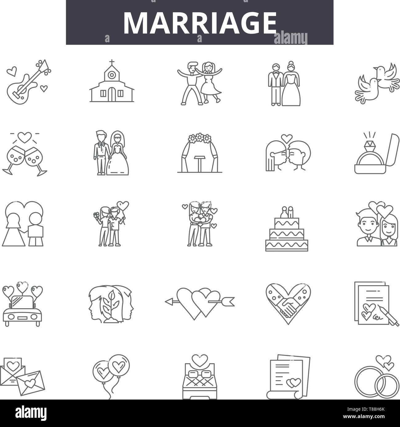 Marriage line icons, signs, vector set, linear concept, outline ...