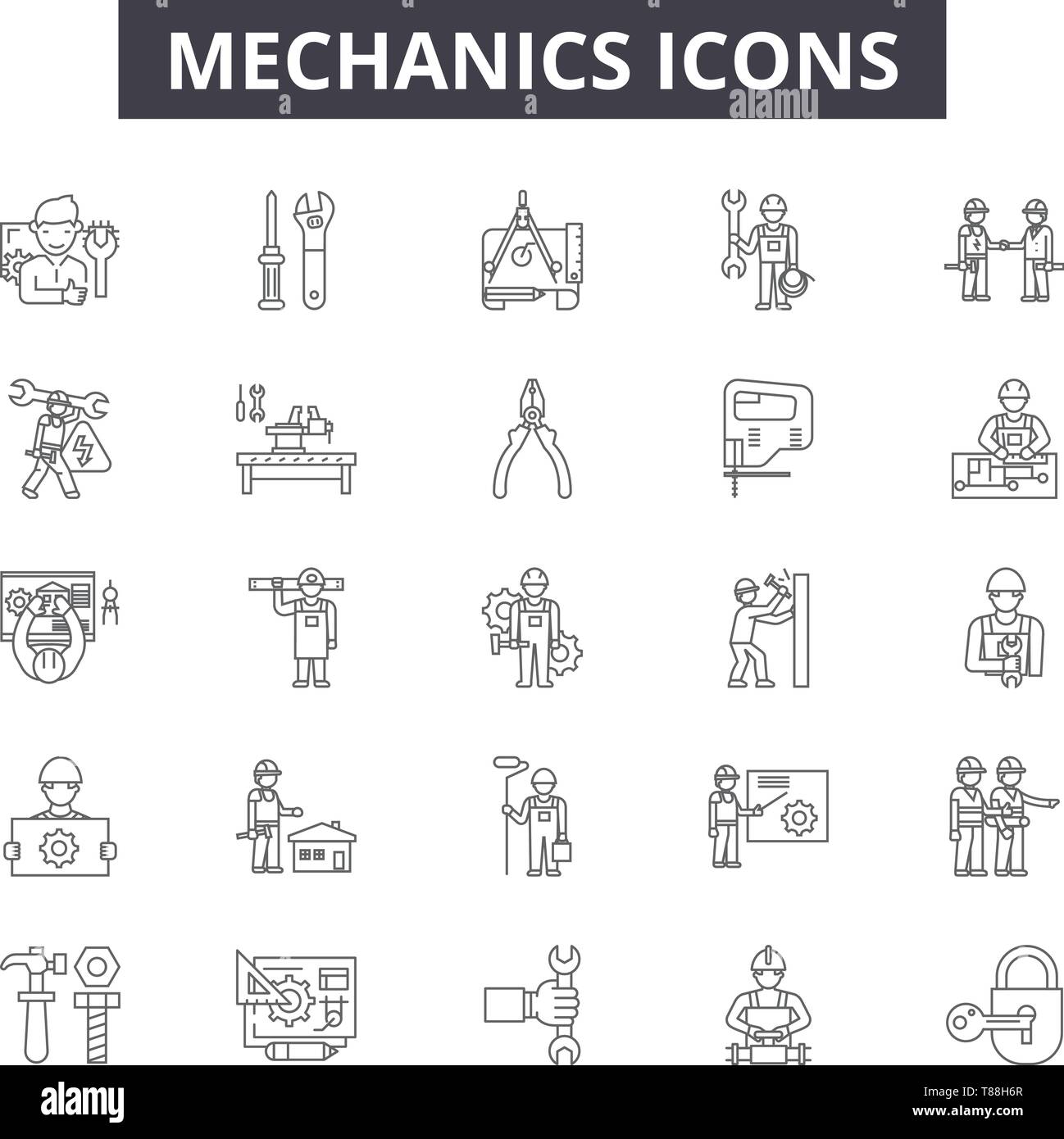Mechanics line icons, signs, vector set, linear concept, outline ...