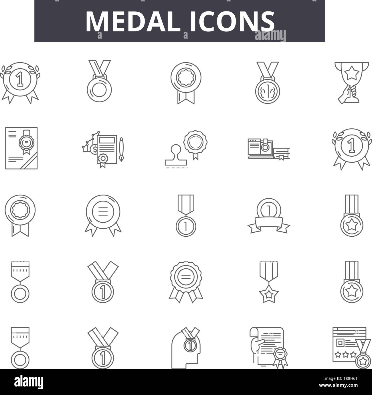 Medal line icons, signs, vector set, linear concept, outline ...