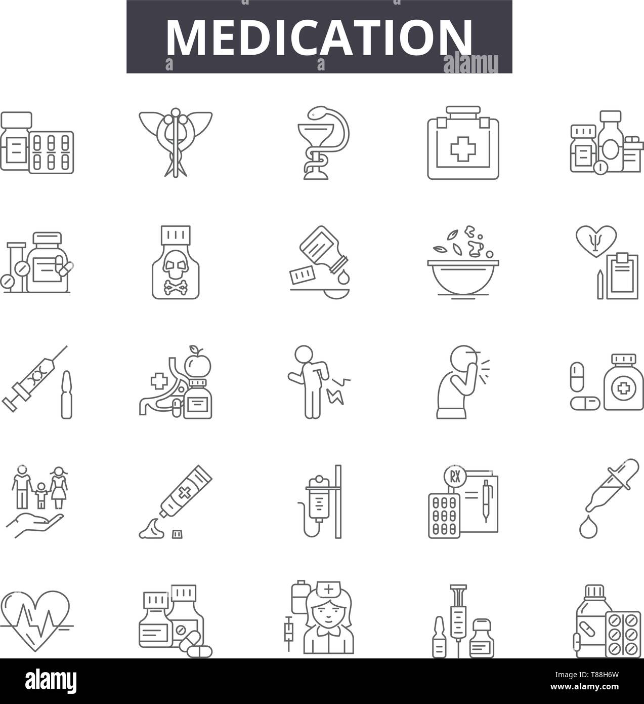 Medication line icons, signs, vector set, linear concept, outline ...