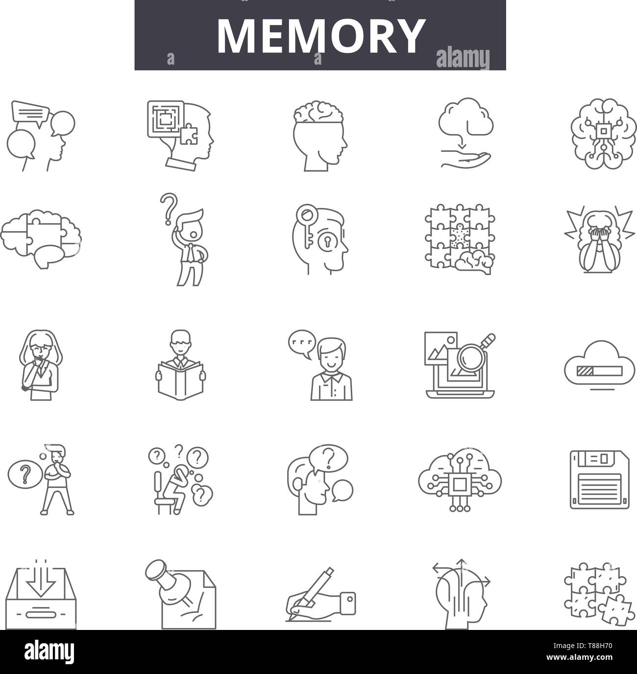 Memory line icons, signs, vector set, linear concept, outline ...