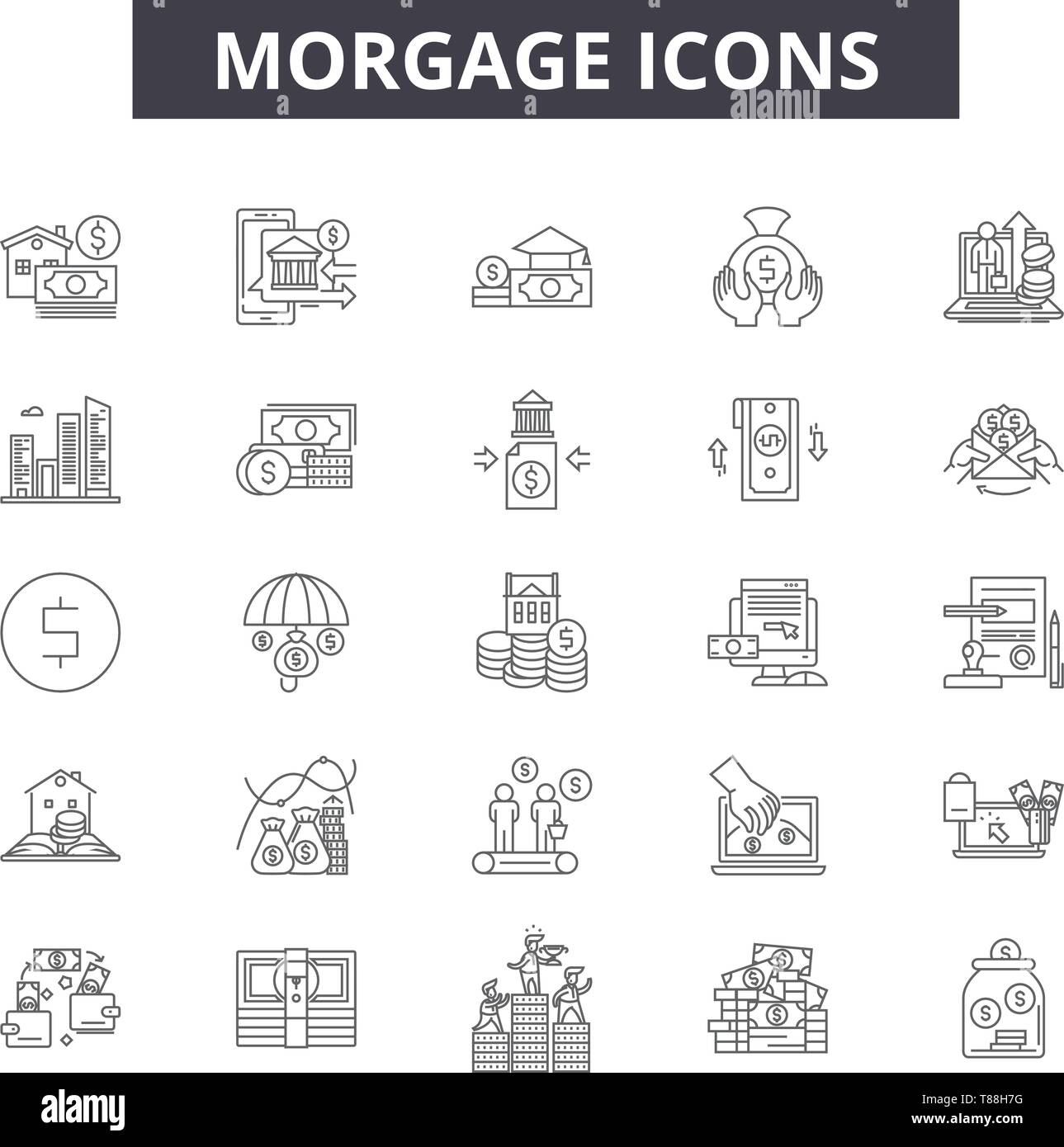 Mortgage line icons, signs, vector set, linear concept, outline ...