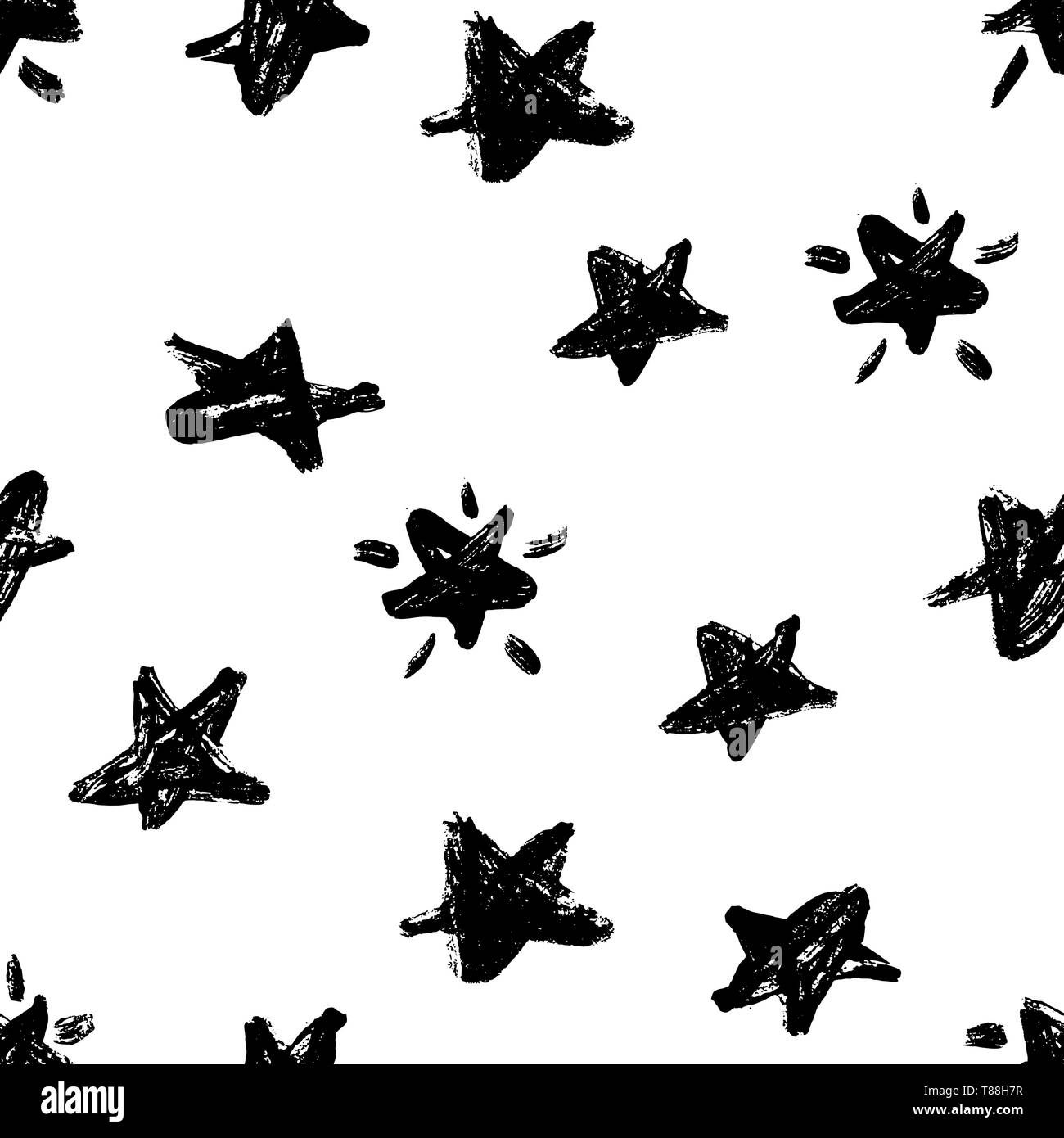 Hand drawn grunge stars seamless pattern. Modern ink background. Dry ...