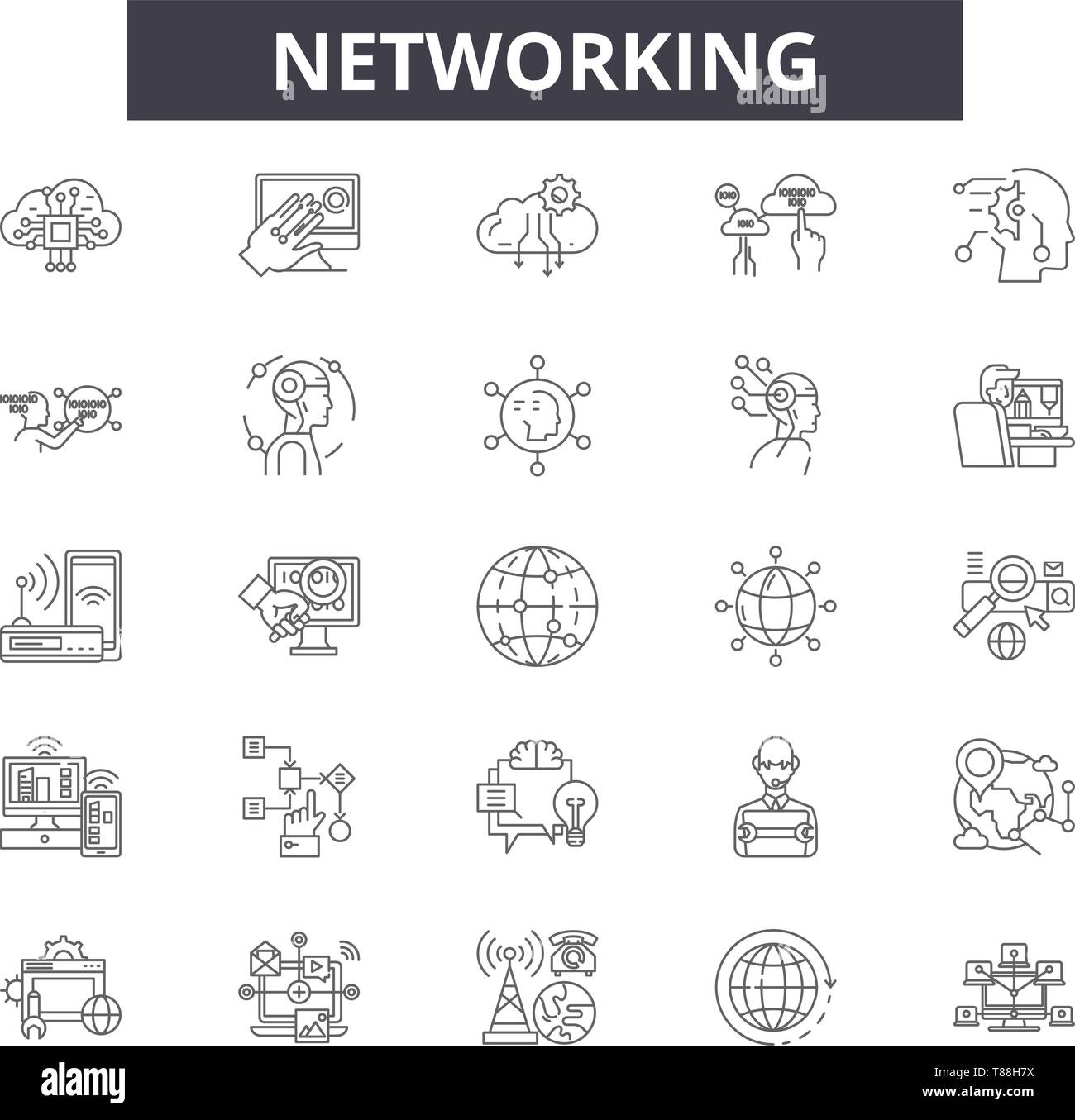 Networking line icons, signs, vector set, linear concept, outline ...