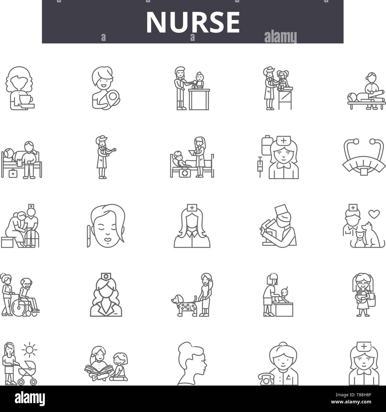 Nurse line icons, signs, vector set, linear concept, outline ...