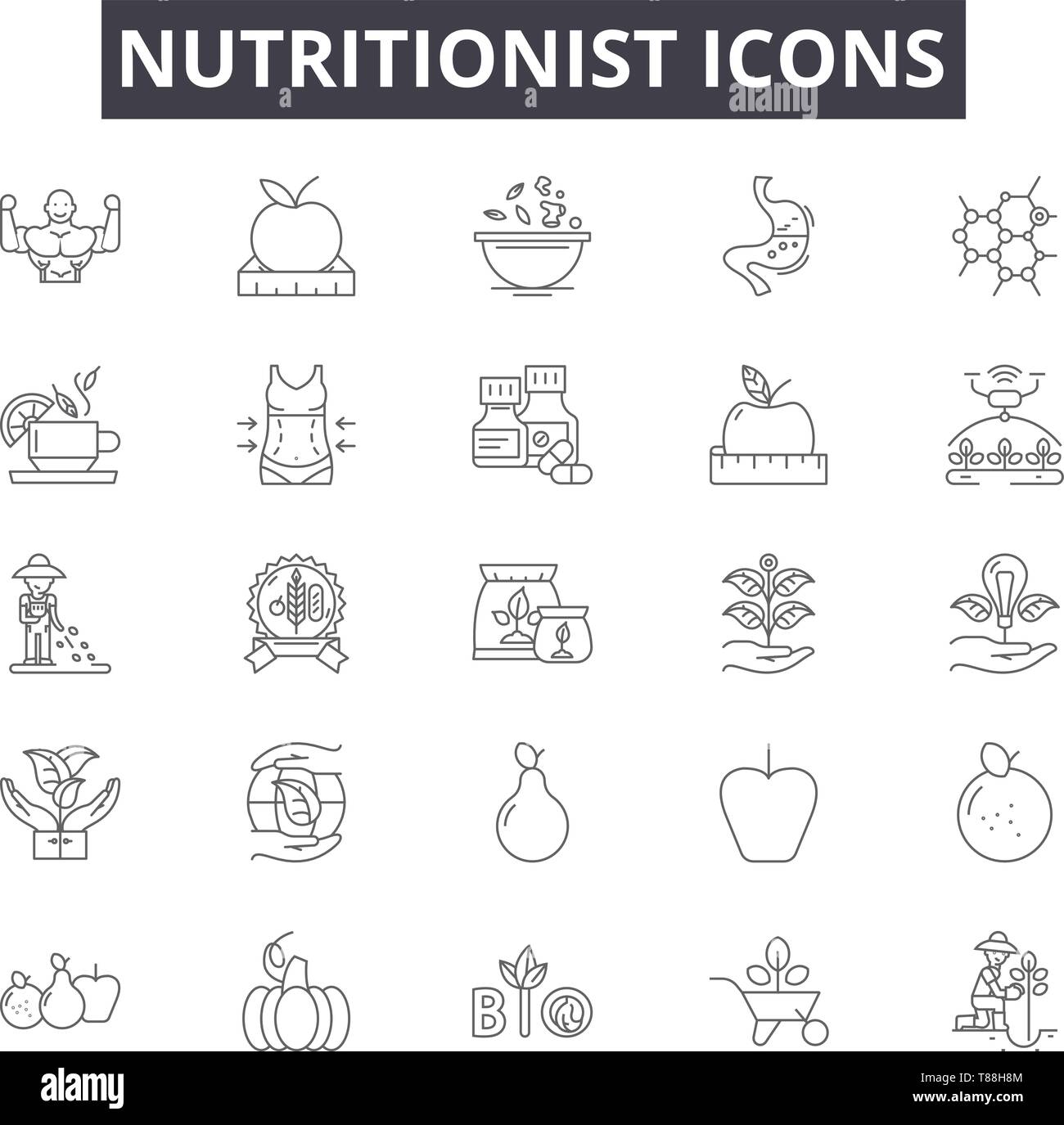 Nutritionist line icons, signs, vector set, linear concept, outline ...