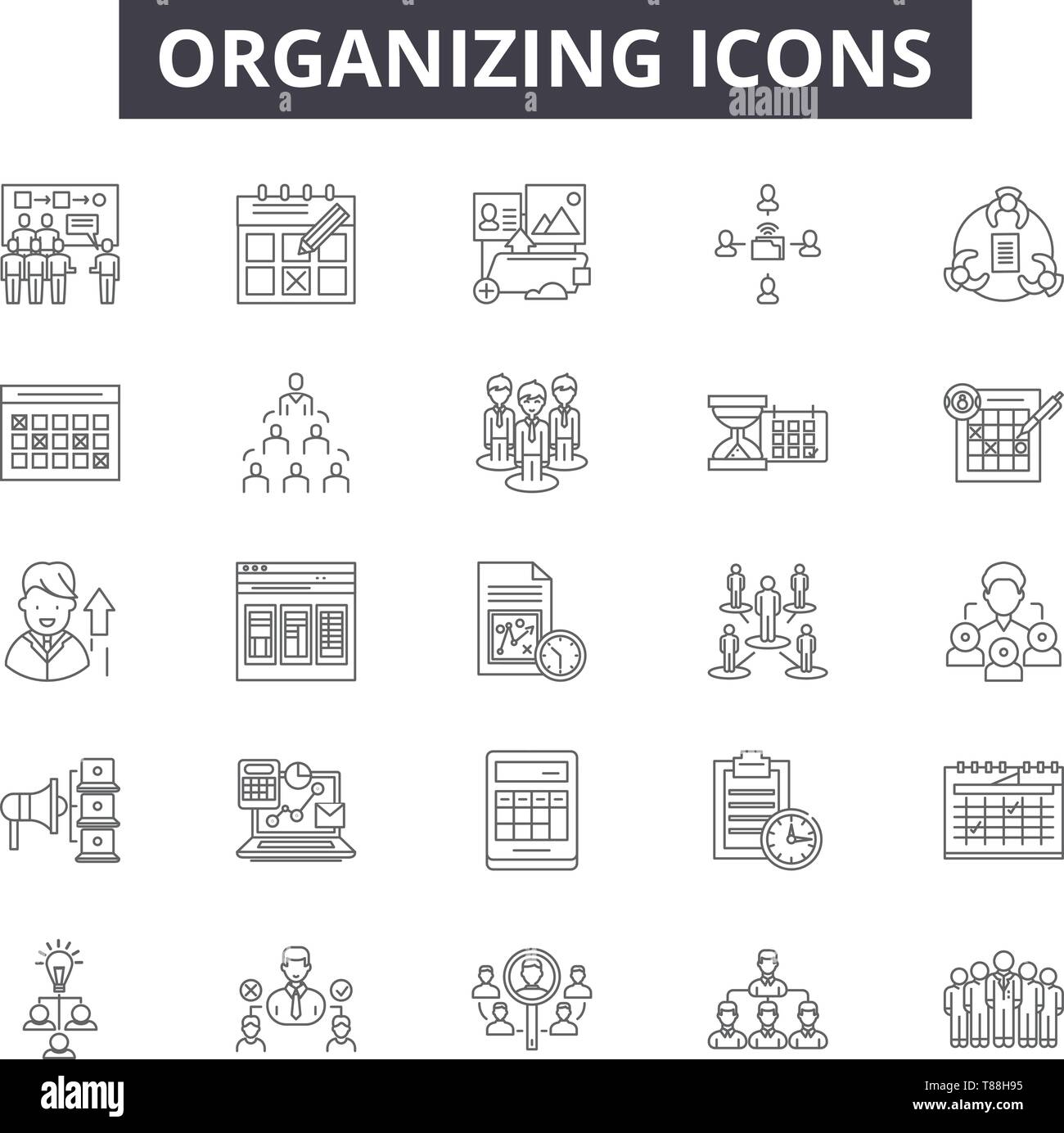Organizing line icons, signs, vector set, linear concept, outline ...