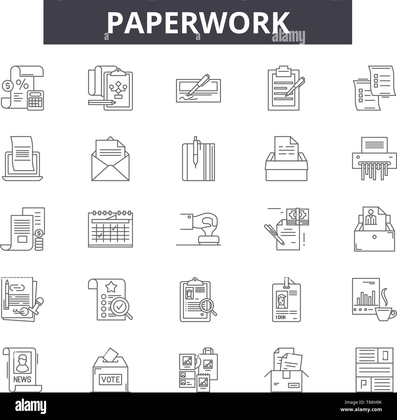 Paperwork line icons, signs, vector set, linear concept, outline ...