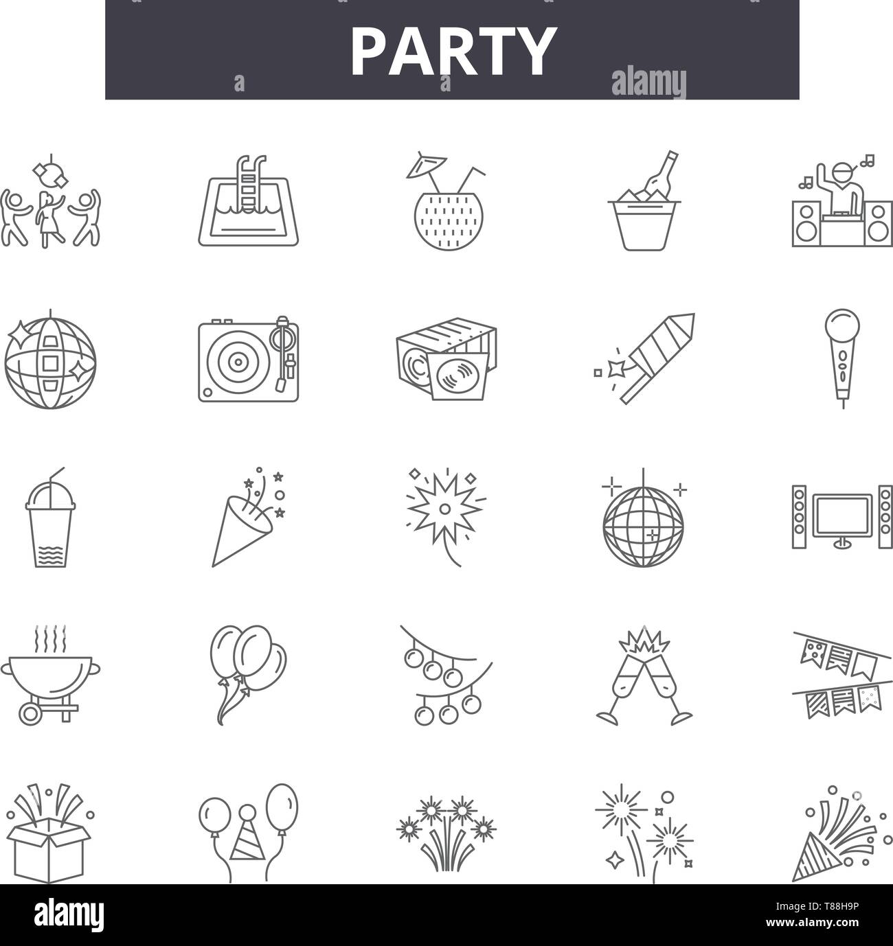 Party line icons, signs, vector set, linear concept, outline ...