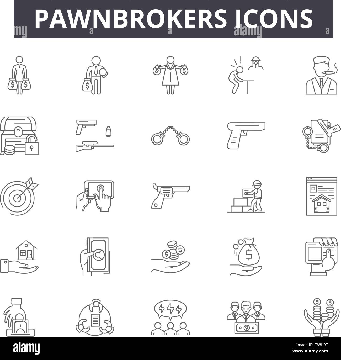 Pawnbrokers line icons, signs, vector set, linear concept, outline ...