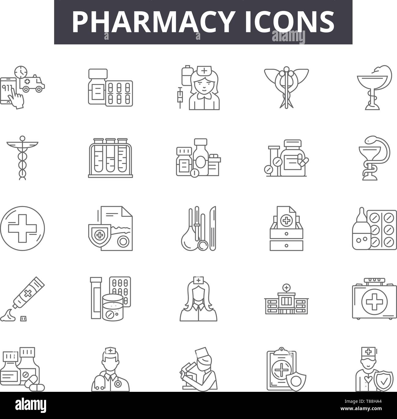 Pharmacy line icons, signs, vector set, linear concept, outline ...