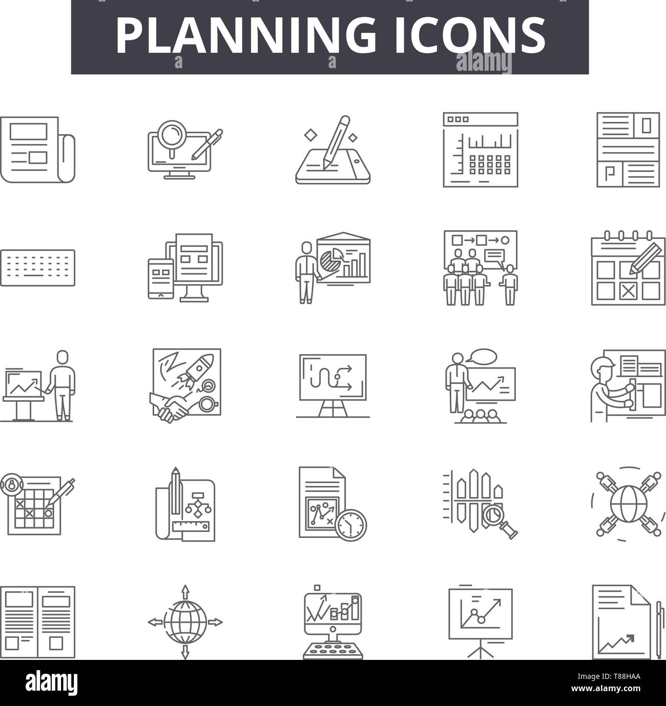 Planning line icons, signs, vector set, linear concept, outline ...