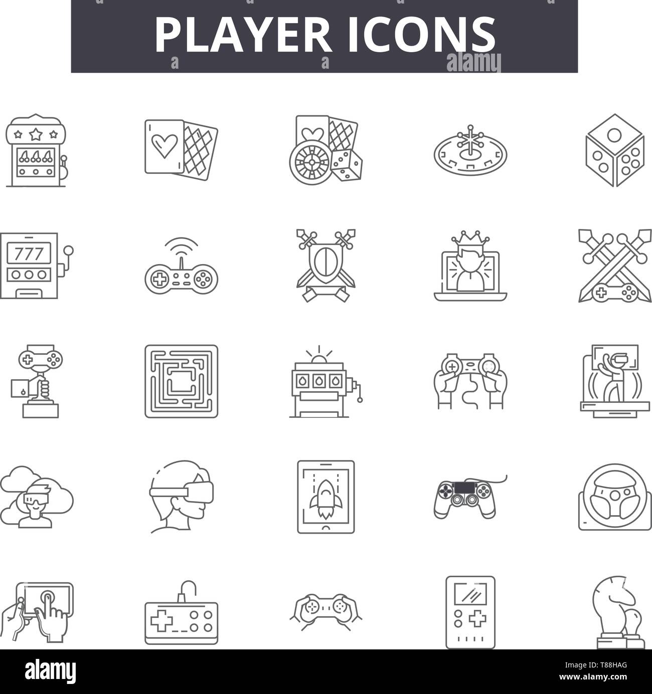 Player line icons, signs, vector set, linear concept, outline ...