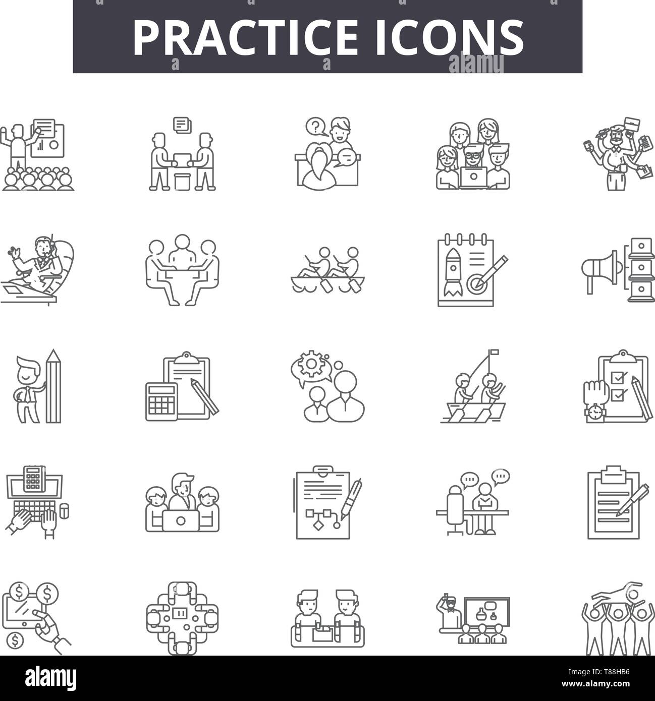 Practice line icons, signs, vector set, linear concept, outline ...