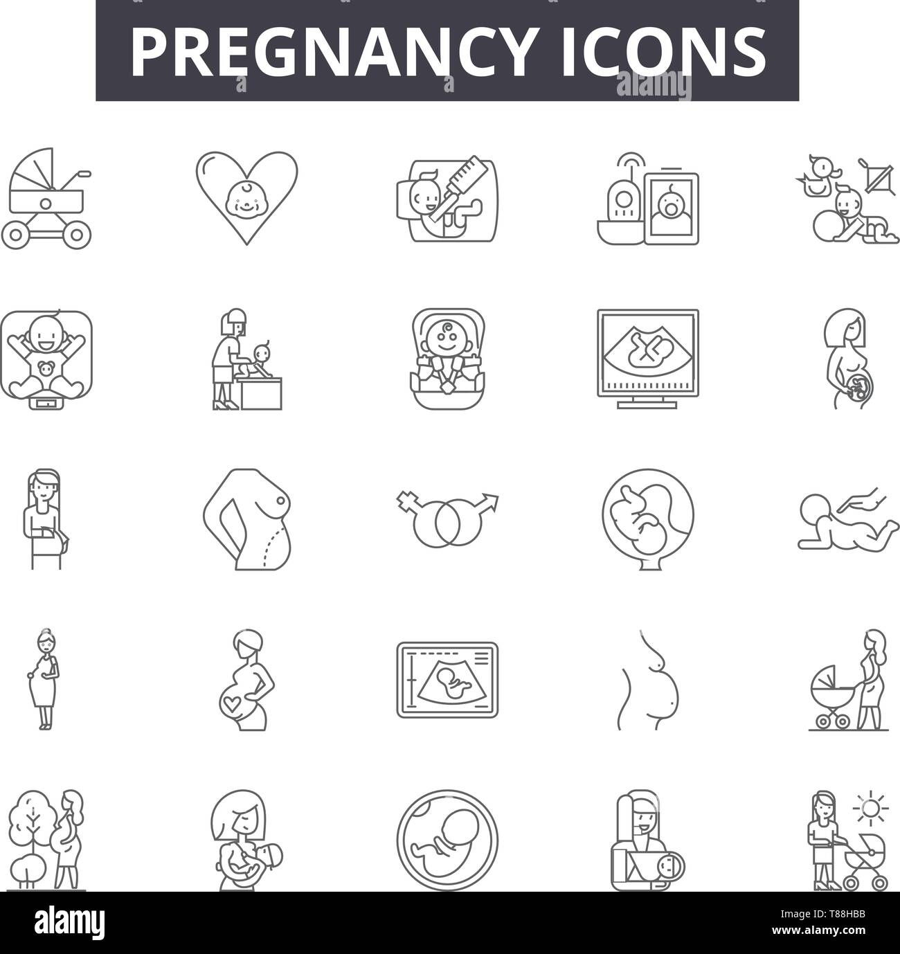 Pregnancy line icons, signs, vector set, linear concept, outline ...