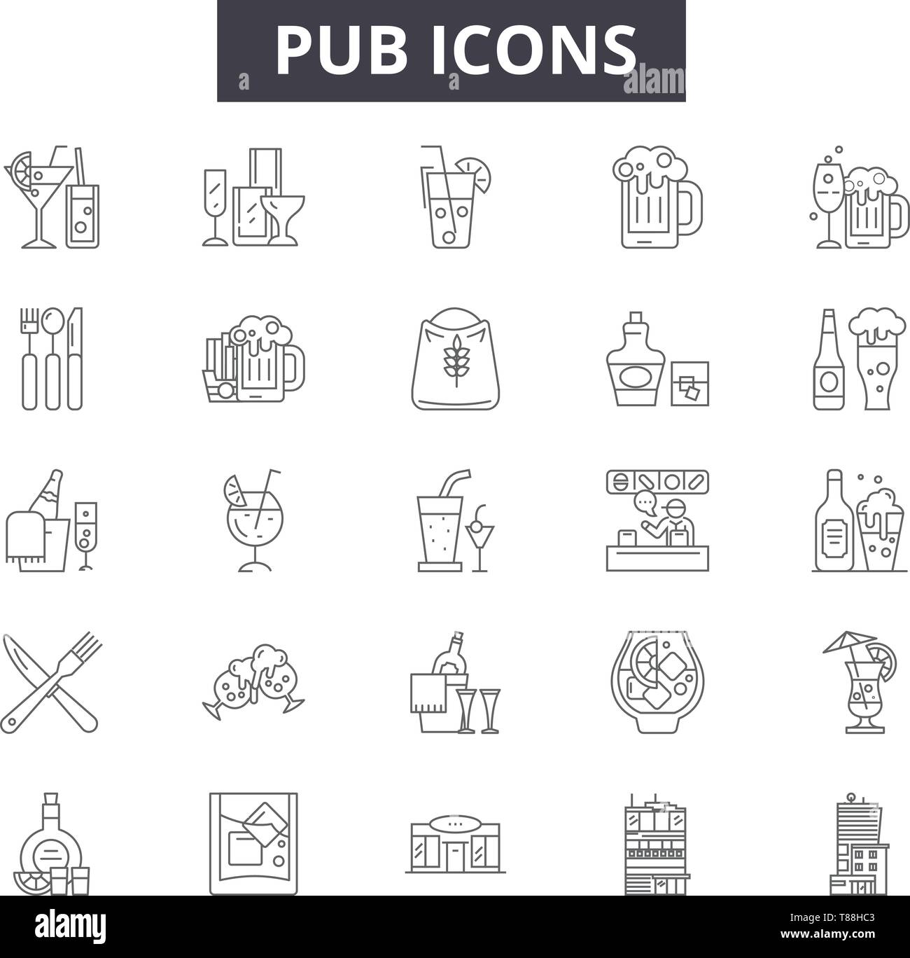 Pub line icons, signs, vector set, linear concept, outline illustration ...