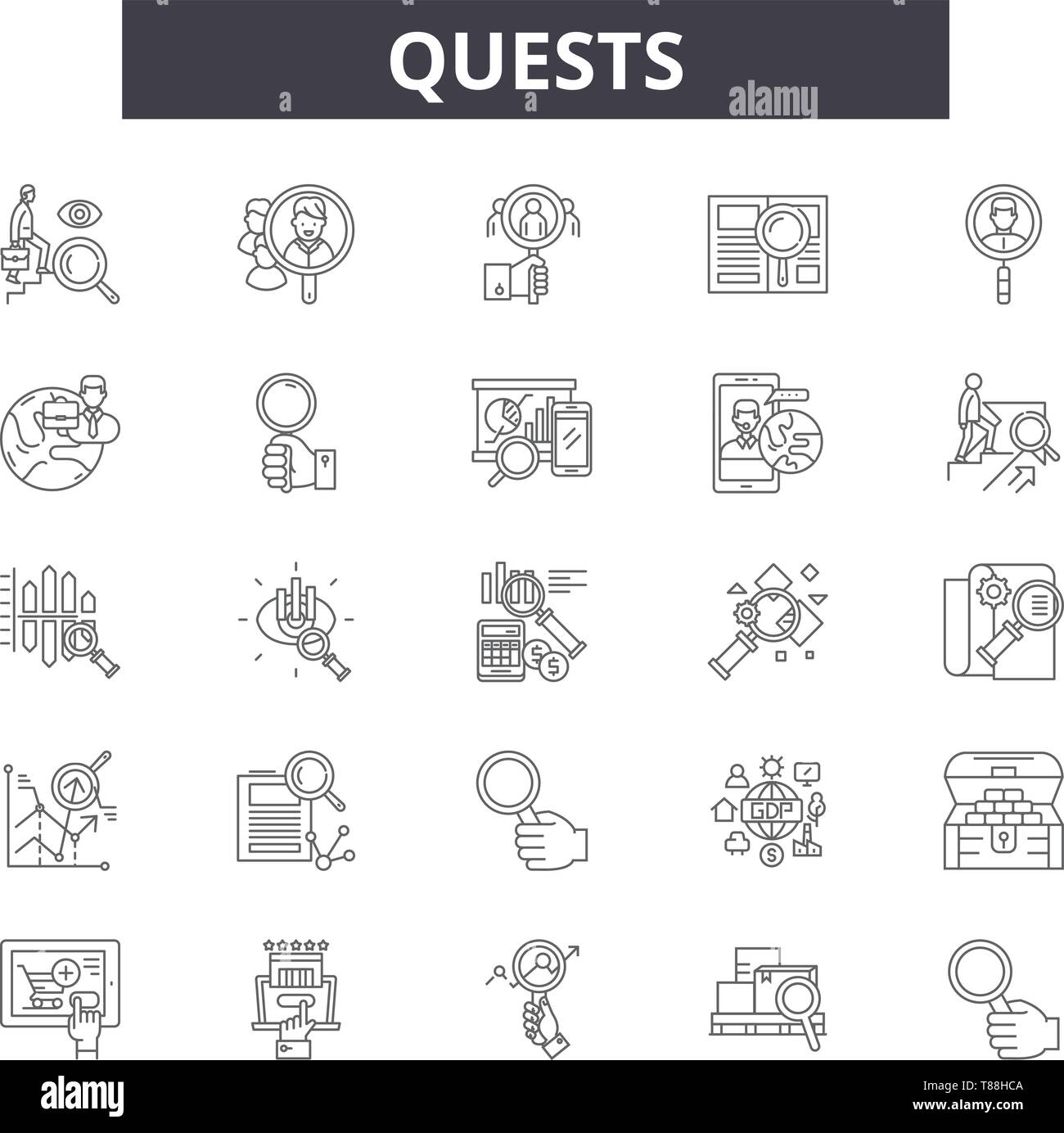 Quests line icons, signs, vector set, linear concept, outline ...